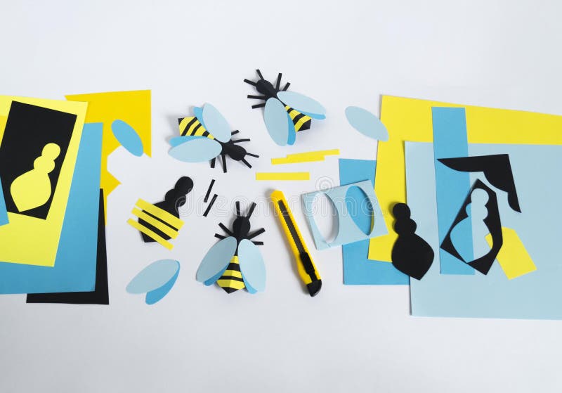 Bee Made of Paper. Material and Tool for Creativity Stock Photo - Image ...