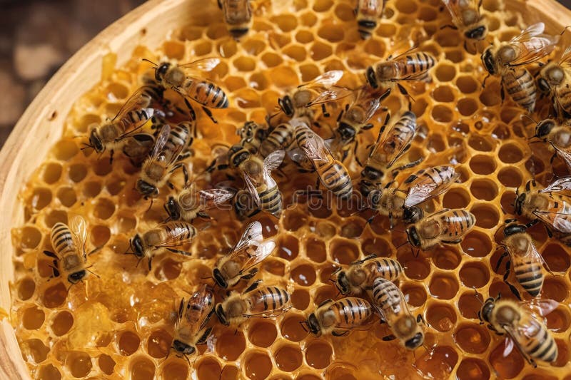 Bee making honey in hive stock illustration. Illustration of bumblebee ...