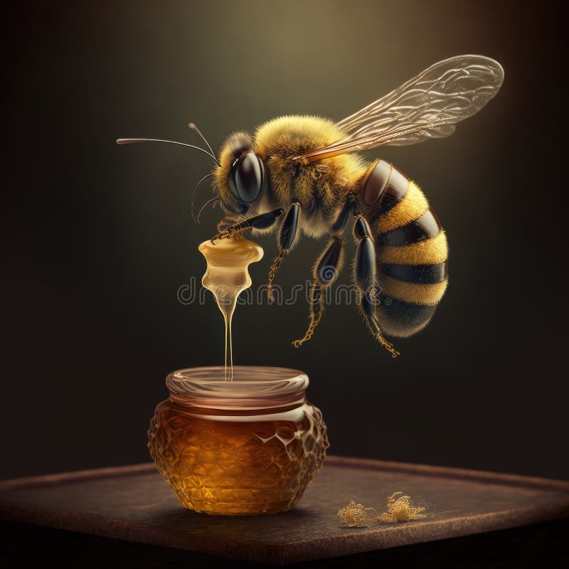 Bee Making Honey, it S on Top of Honey Jar, Generative AI Stock ...