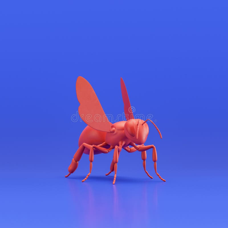 Bee Monochrome Single Color Insect. Red Color Single Varmint from Angle ...