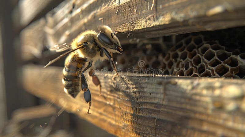 Bee in Motion Entering the Beehive at Dawn. the Diligent Work of a ...