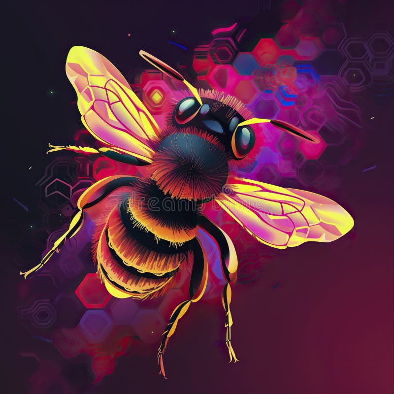 Bee in Neon Colors. Generative AI Stock Illustration - Illustration of ...