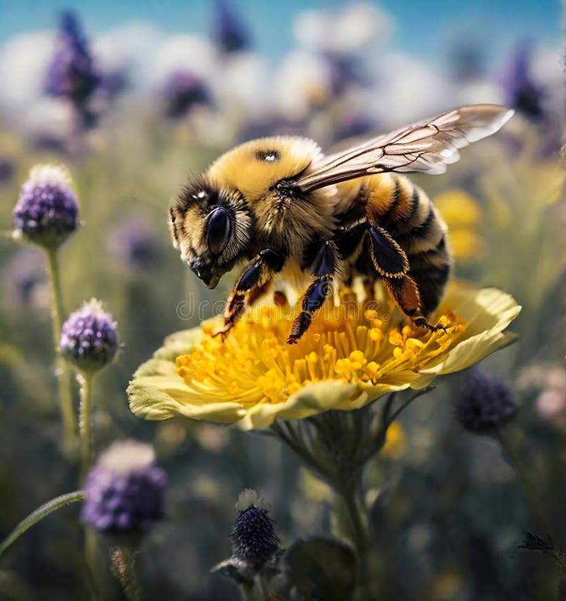 A Bee Over a Flower. Generative Ai Stock Illustration - Illustration of ...