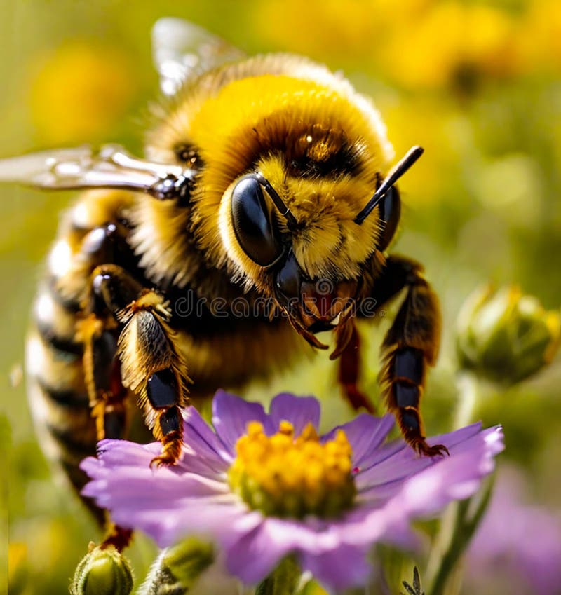 A Bee Over a Flower. Generative Ai Stock Illustration - Illustration of ...