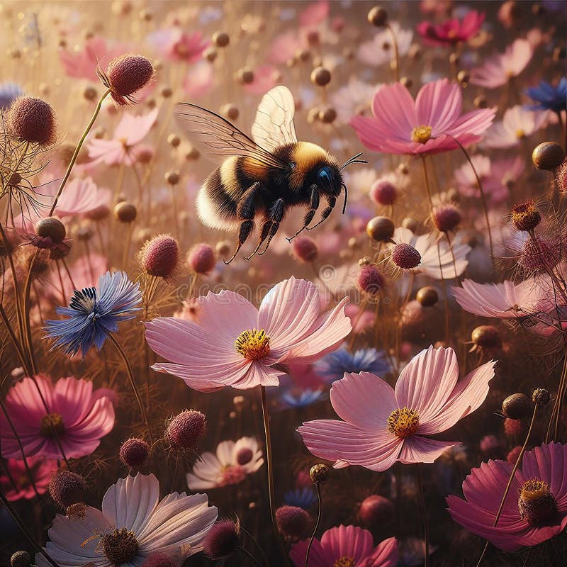 A Bee Over a Flower. Generative Ai Stock Image - Image of cherry ...