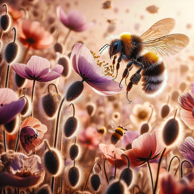 A Bee Over a Flower. Generative Ai Stock Image - Image of pollen, wing ...