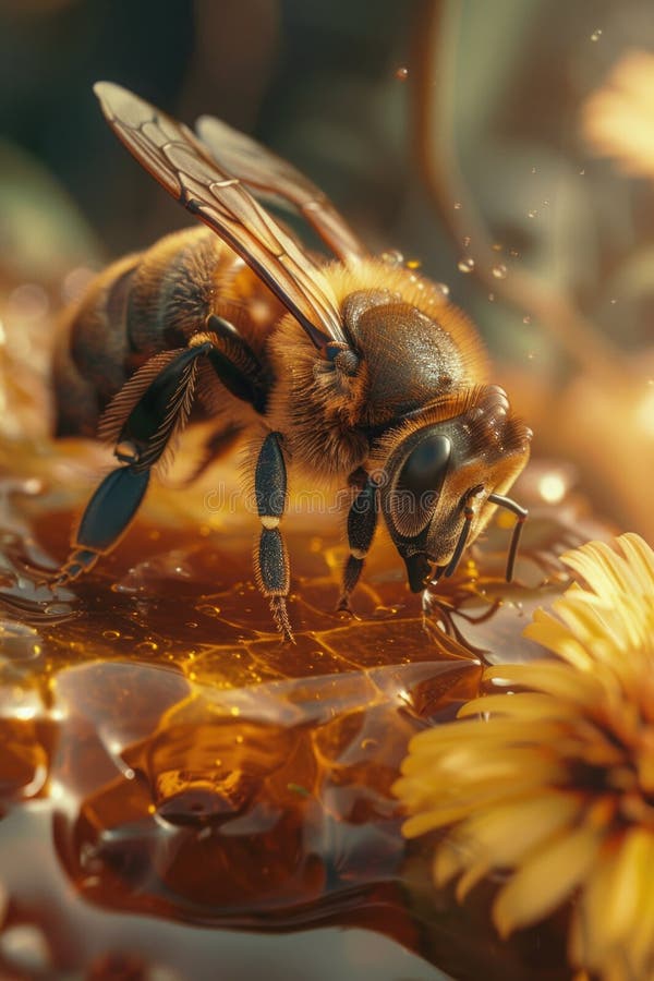 A Bee Perched on a Small Pool of Water. Ideal for Nature and Wildlife ...