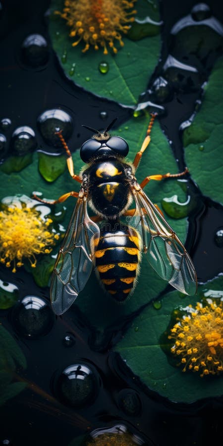 Psychedelic Bee on Leaves: Hyper-realistic Uhd Image with Dark Subject ...