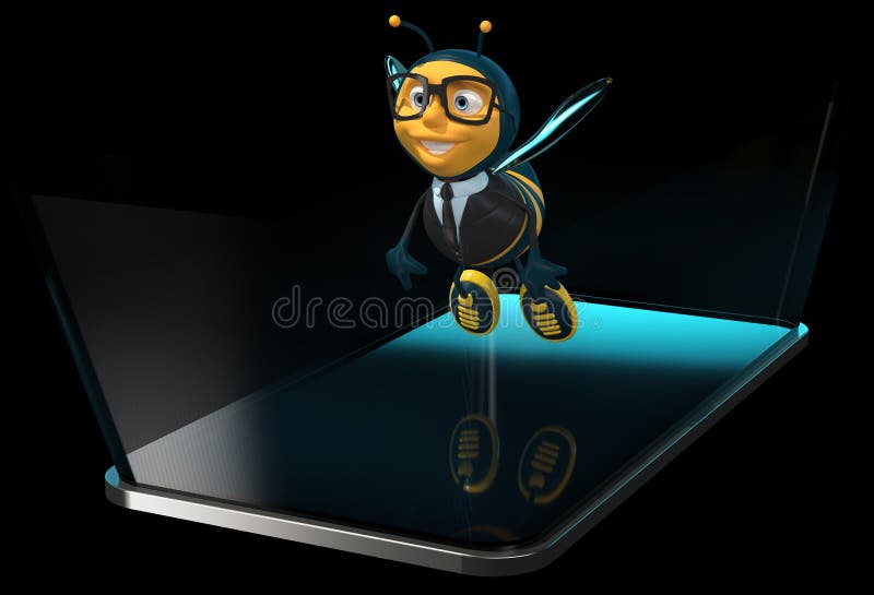 Bee on a Phone - 3D Illustration Stock Illustration - Illustration of ...