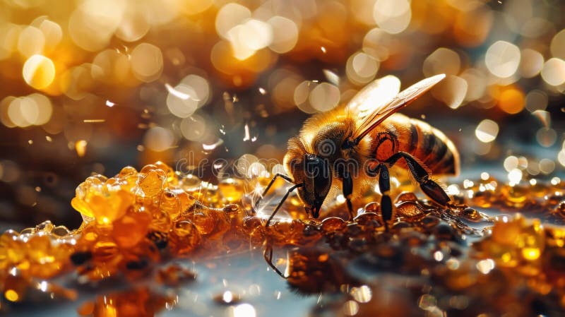 A Bee is on a Piece of Honeycomb with Bubbles Around it, AI Stock ...