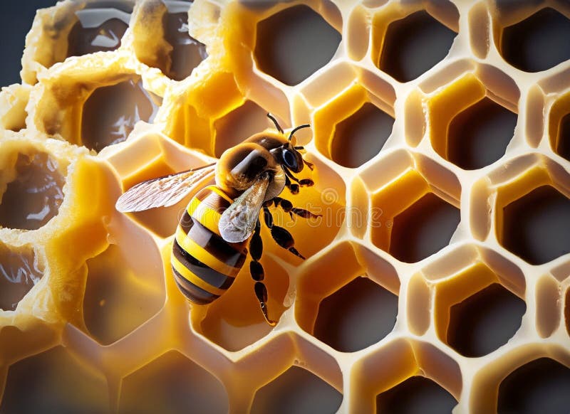 Bee on Plastic in a Beehive with Honey Stock Illustration ...