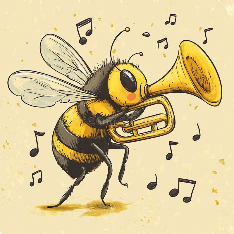 Bee Playing Trumpet with Musical Notes Stock Illustration ...