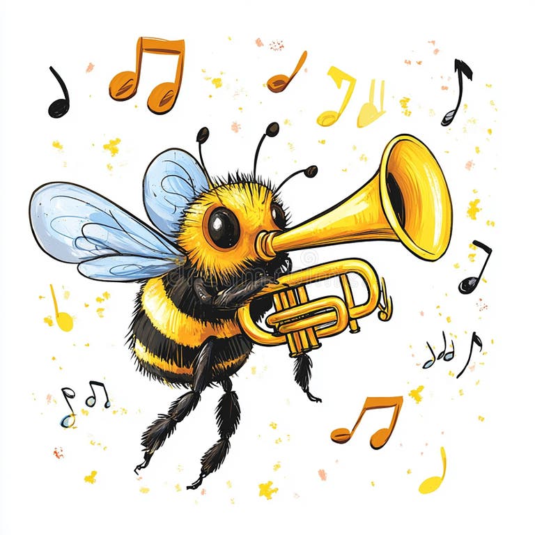 Bee Playing Trumpet with Musical Notes Stock Illustration ...
