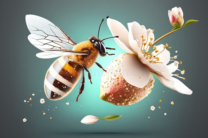 Bee Pollen Being Collected by a Honey Bee in Flight from an Apple ...