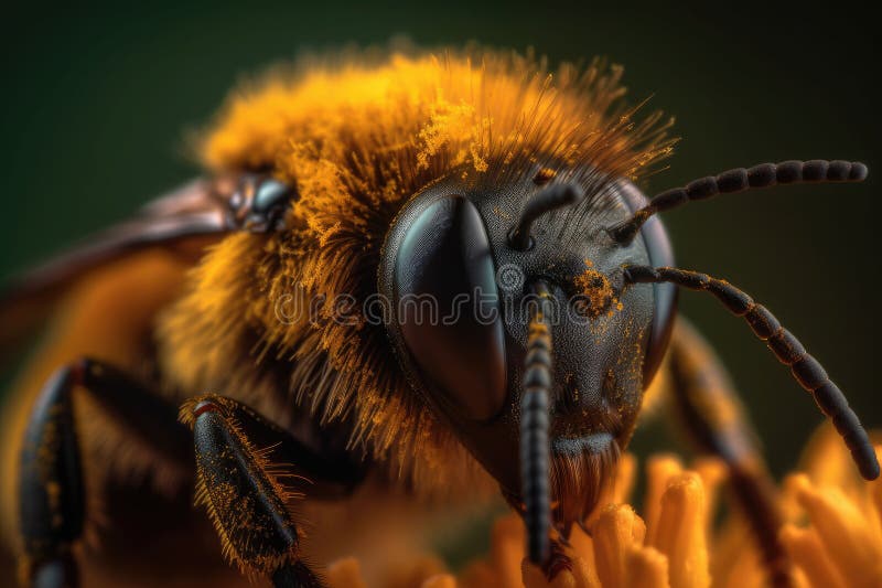 The Bee with the Pollen on Its Head and Legs. a Striking Macro Shot ...