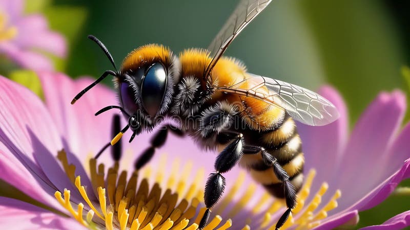 Bee Pollinating a Flower, Capturing the Dynamic Interaction between ...