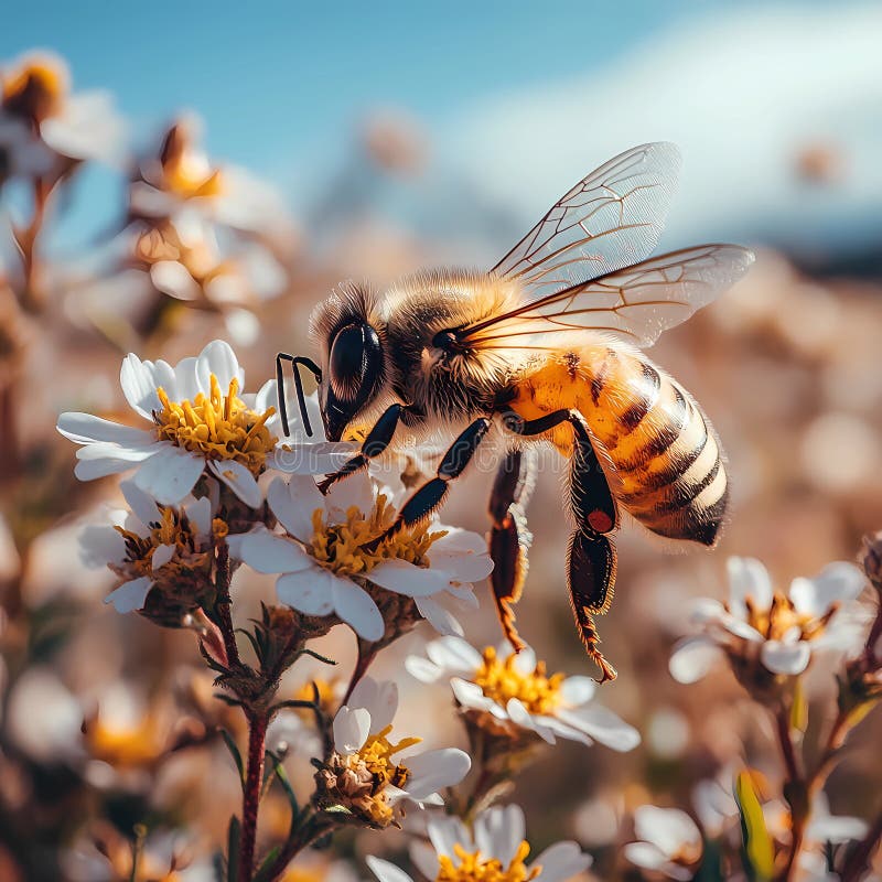 Bee Pollinating Flowers Campaign Stock Image - Illustration of ...