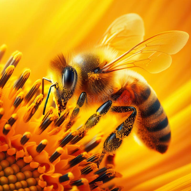 Bee Pollinating on a Yellow Daisy Stock Illustration - Illustration of ...