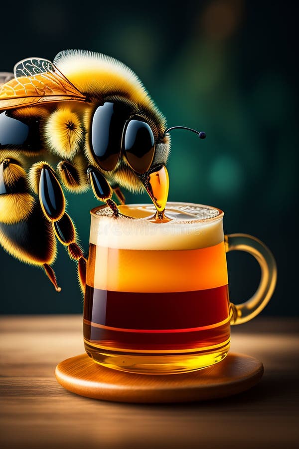 A Bee Pouring Liquid into a Mug of Beer - Ai Generated Image. Stock ...