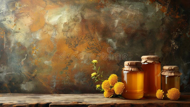 Bee Propolis with Honey Jars, Rustic Table, Natural Remedy Theme, Copy ...