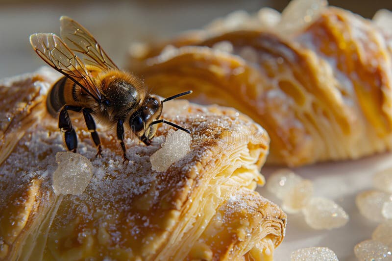 Bee on a Puff Pastry with Sugar Dust Stock Photo - Image of dessert ...