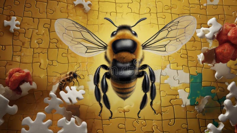 Bee on Puzzle - Ecological Symbolism Stock Image - Image of economy ...