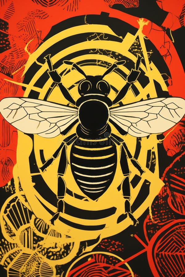 A Bee on a Red and Black Background, AI Stock Image - Image of ...