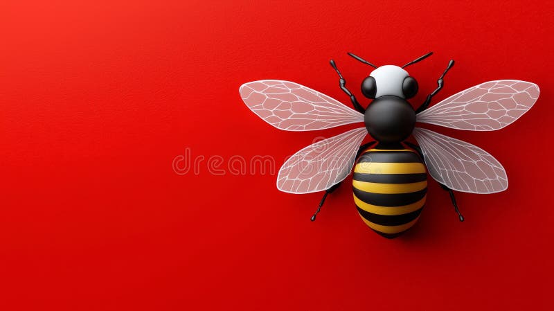 Bee on Red Striking Macro Portrait of Pollinator Against Vibrant ...