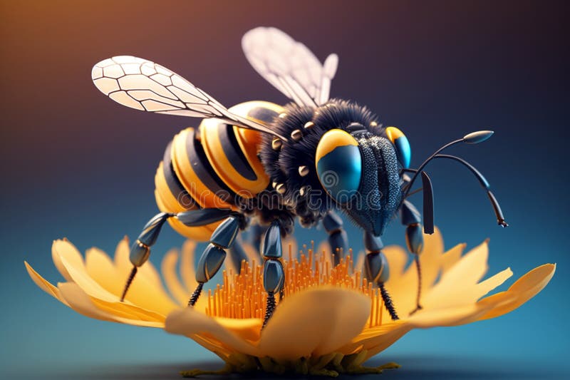 Bee - Robot. Artificial Bee Pollinating a Flower Stock Illustration ...
