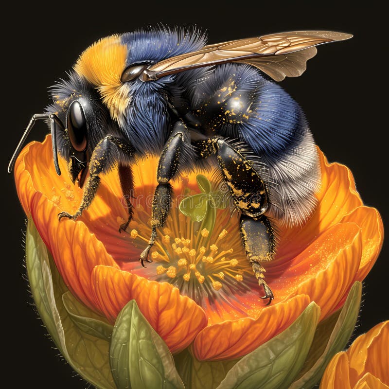Bee S Buzzing Touch: Close-Up Pollination Stock Illustration ...