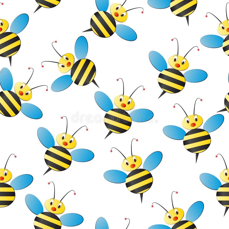 Funny Cartoon Bees Seamless Pattern Stock Vector - Illustration of ...