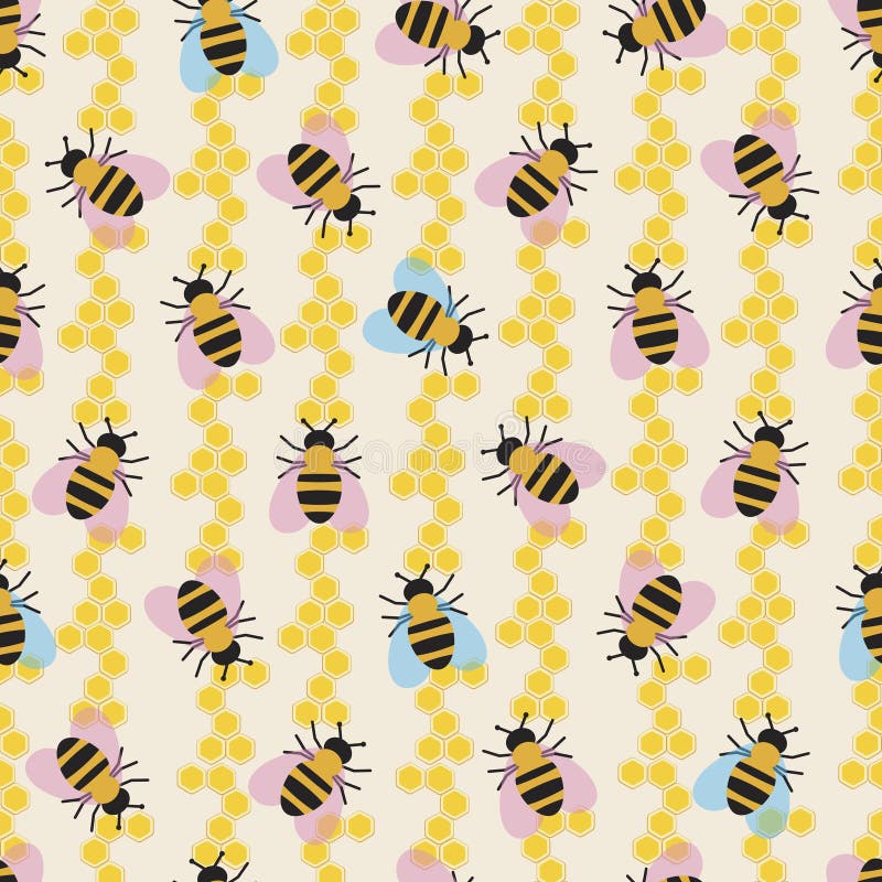 Bee Seamless Pattern As an Ornament, Flat Vector Illustration with Bees ...