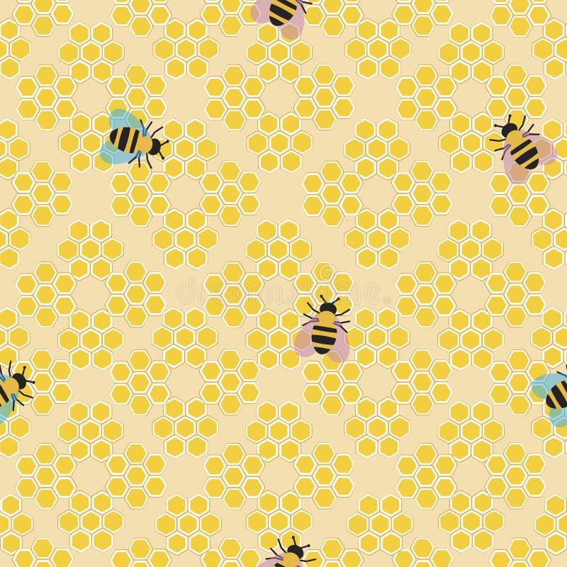 Bee Seamless Pattern As Texture or Ornament, Flat Vector Illustration ...