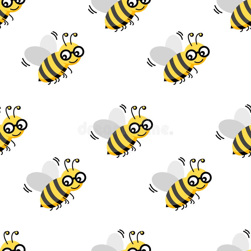 Bee Seamless Pattern Isolated on White Background. Vector Flat ...
