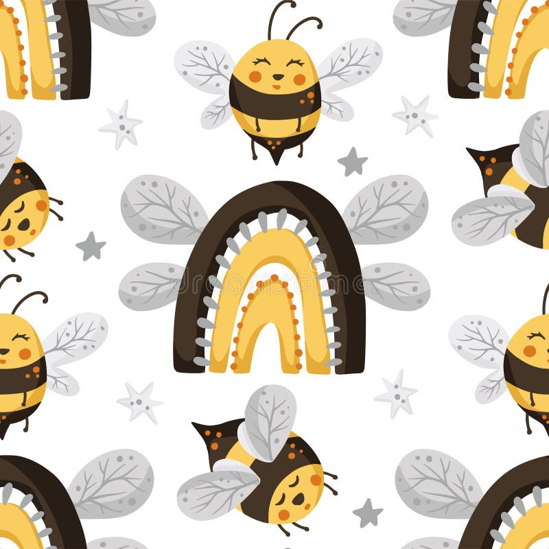 Bee Seamless Vector Pattern. Stock Vector - Illustration of child ...