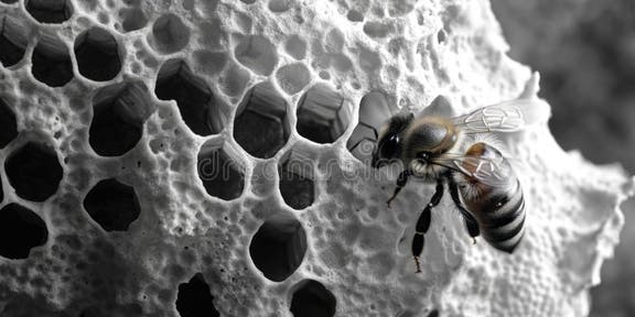 A Bee is Seen Flying Over a White Object with Holes in it Stock Photo ...