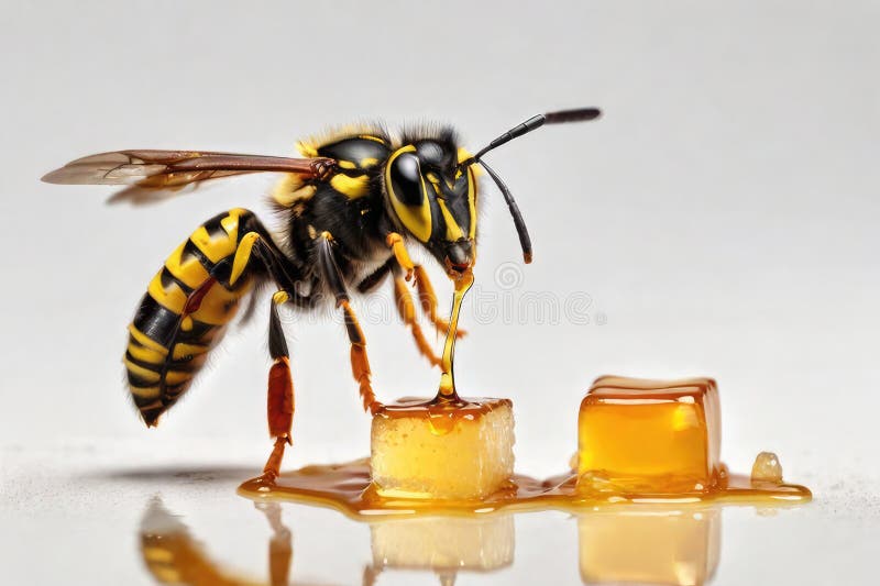 A Bee Sits on the Honey Cubes Stock Illustration - Illustration of ...