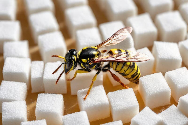 A Bee Sits on White Sugar Cubes Stock Illustration - Illustration of ...
