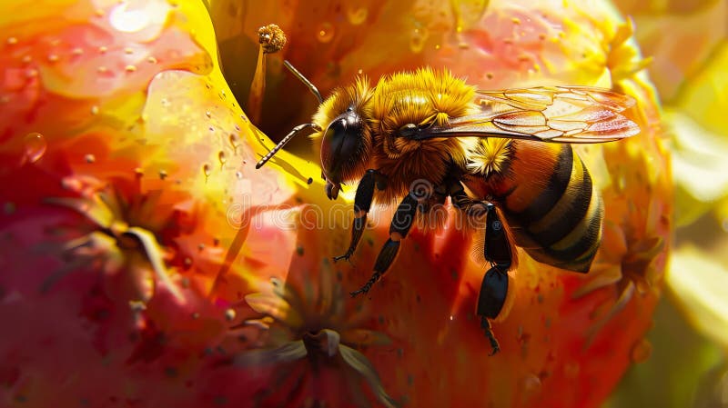 A Bee is Sitting on Top of an Apple Stock Image - Image of pollinator ...