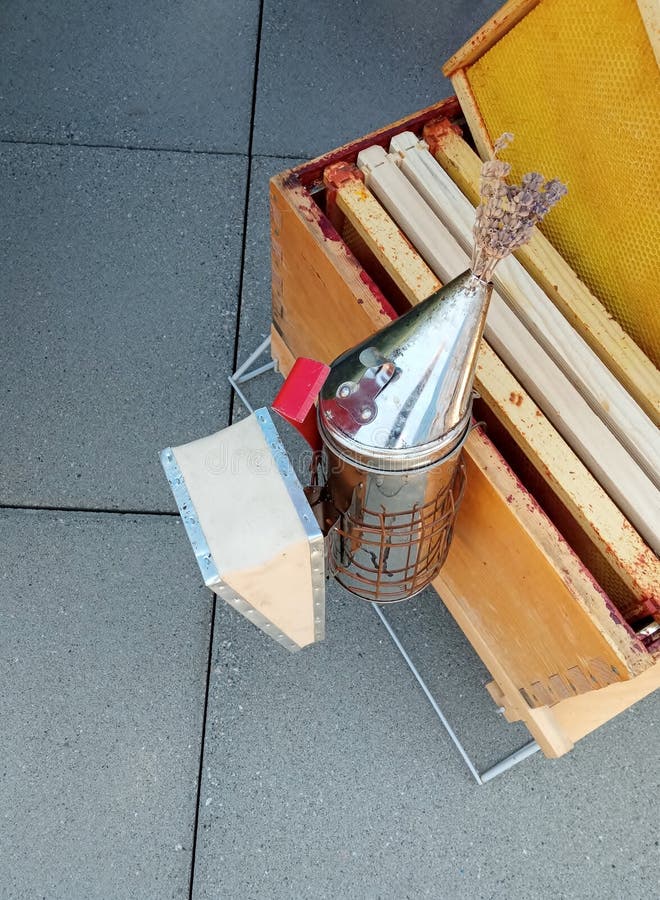 Bee Smoker and Deep Honey Beehive Frames Stock Photo - Image of ...