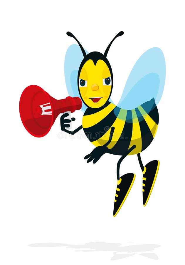 Bee Shouting Into Megaphone Stock Illustration - Illustration of black ...
