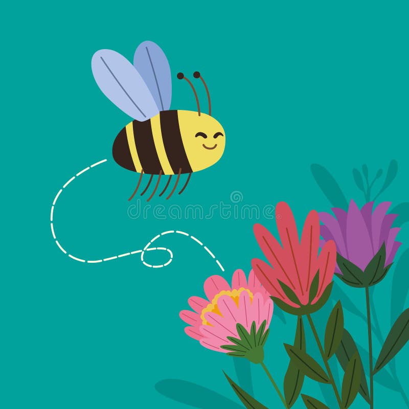 Bee with spring flowers stock vector. Illustration of natural - 269667185