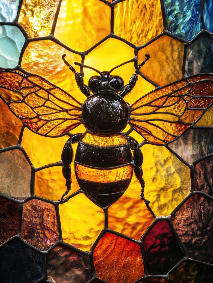 Bee on Stained Glass Window Stock Image - Image of window, interior ...
