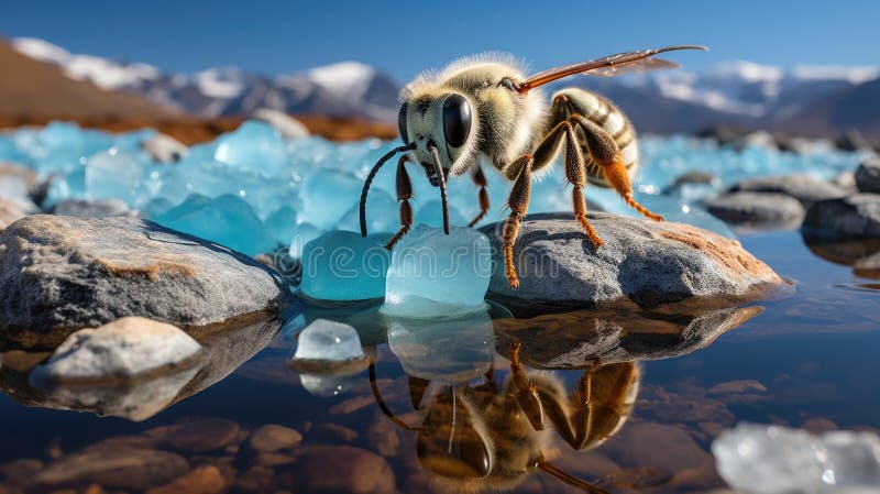 A Bee Standing on Top of a Piece of Ice. Generative AI Image. Stock ...
