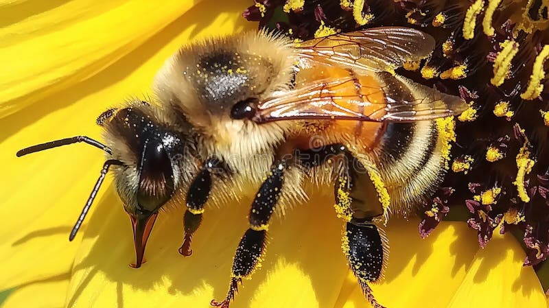 Bee on Sunflower, Close Up, Pollination, Nature, Detail Stock Image ...
