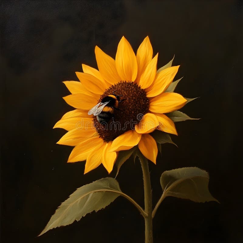 Bee on Sunflower Generated by Using AI Stock Illustration ...