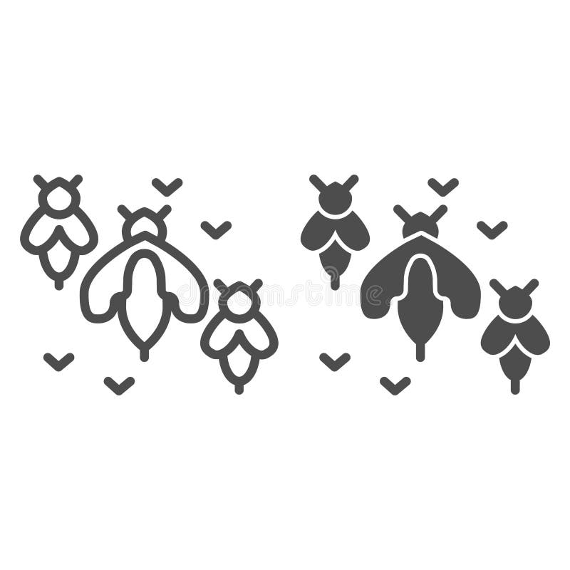 Bee Swarm Line and Solid Icon, Honey Concept, Honey Bees Sign on White ...