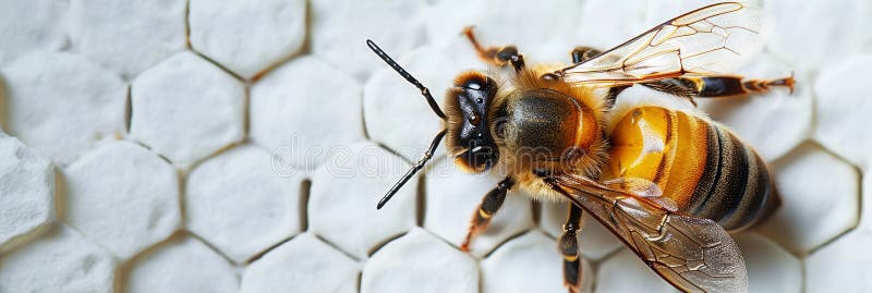 Bee on a Textured White Background with Translucent Wings. Close-up of ...
