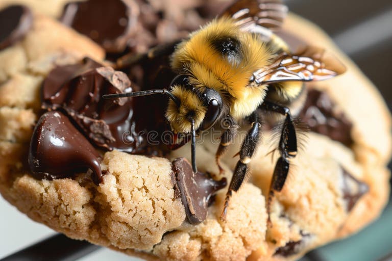 Bee on Top of a Chocolate Chip Cookie Stock Image - Image of generated ...