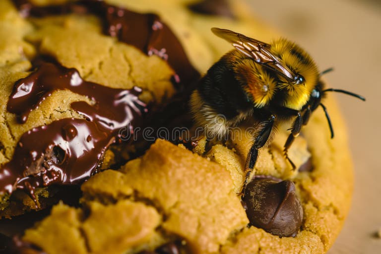 Bee on Top of a Chocolate Chip Cookie Stock Image - Image of generated ...